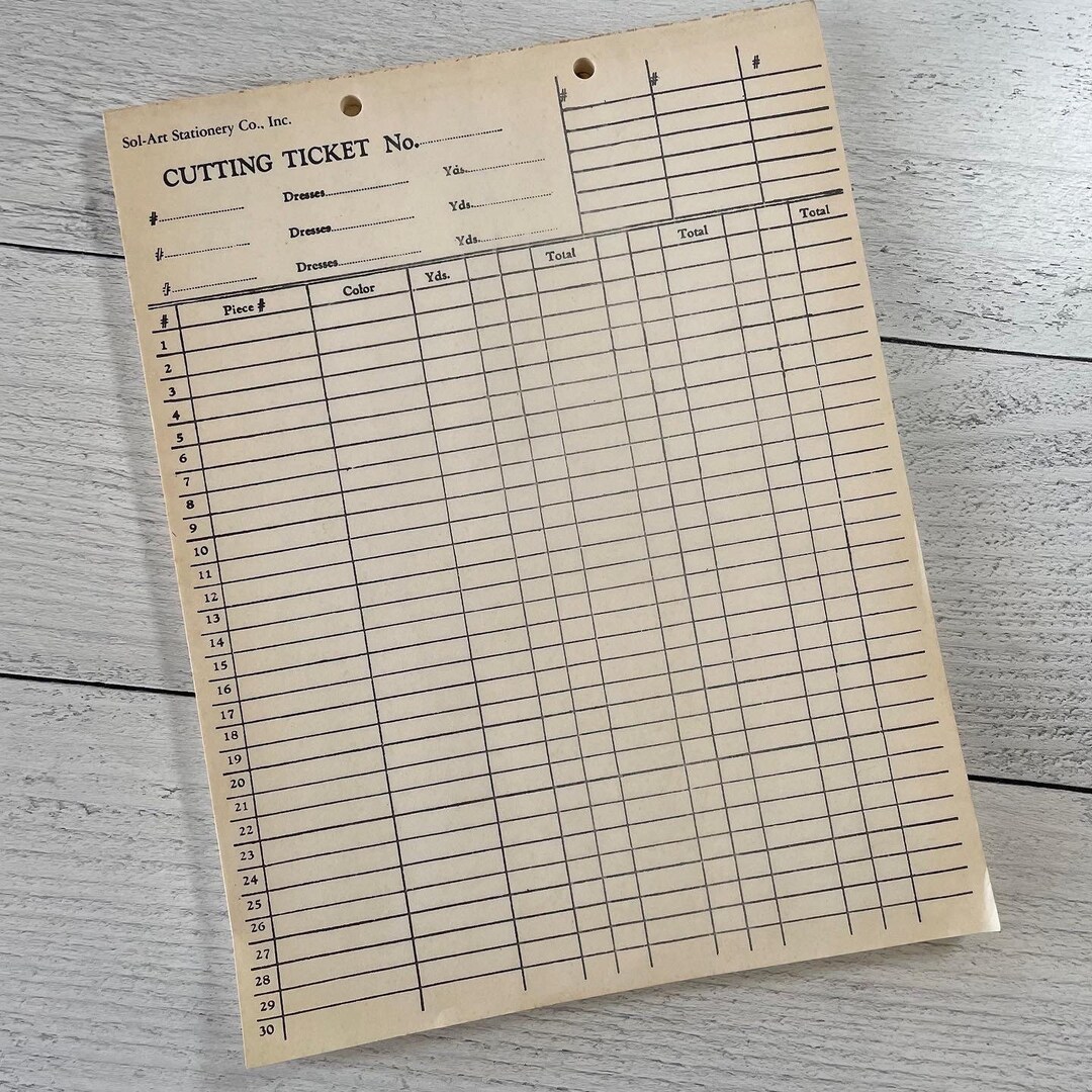 Vintage Cutting Ticket Forms for Clothiers & Dressmakers Single Sheet ...