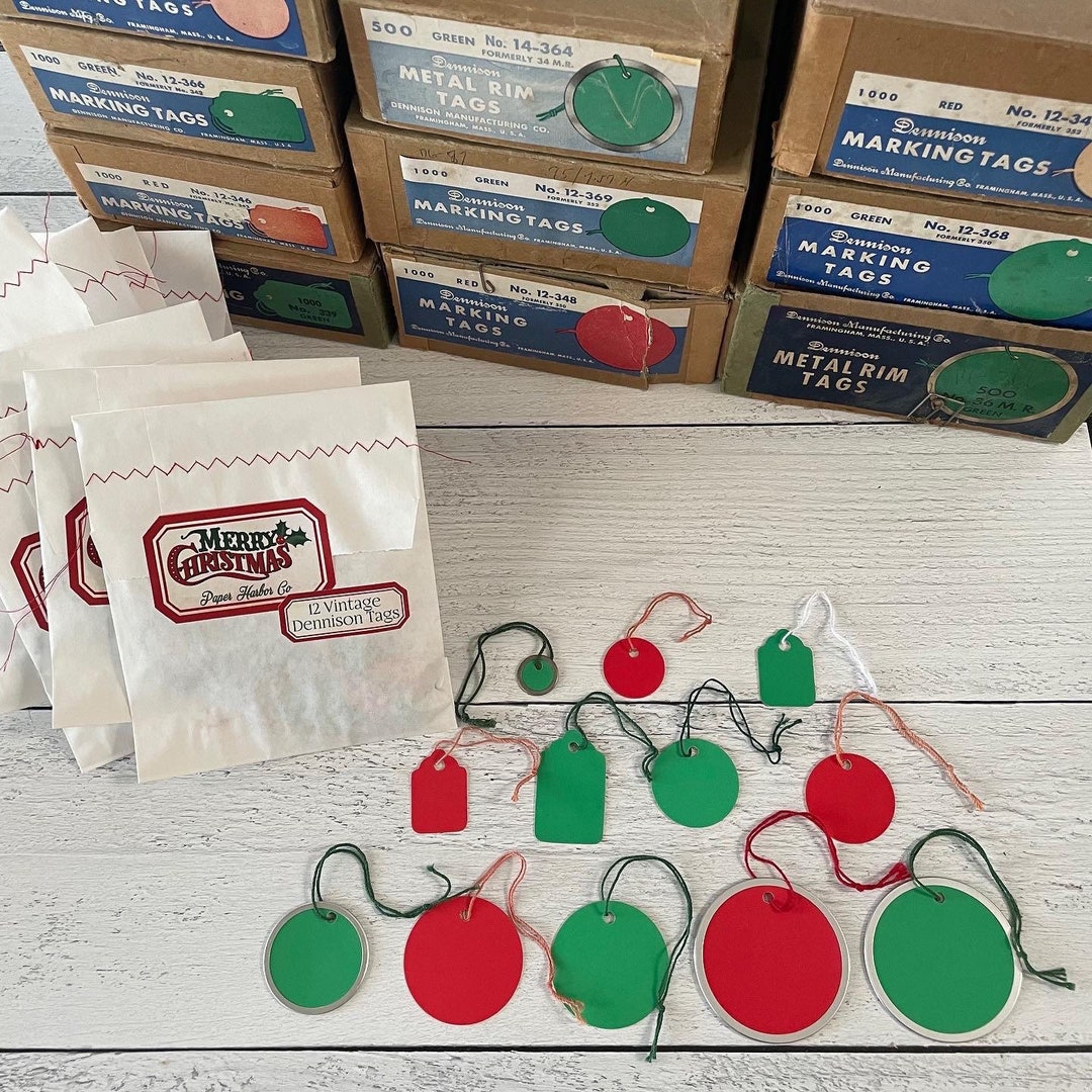 Vintage Dennison Tag Bag. One Dozen Vintage Dennison Red & Green Tags ...
