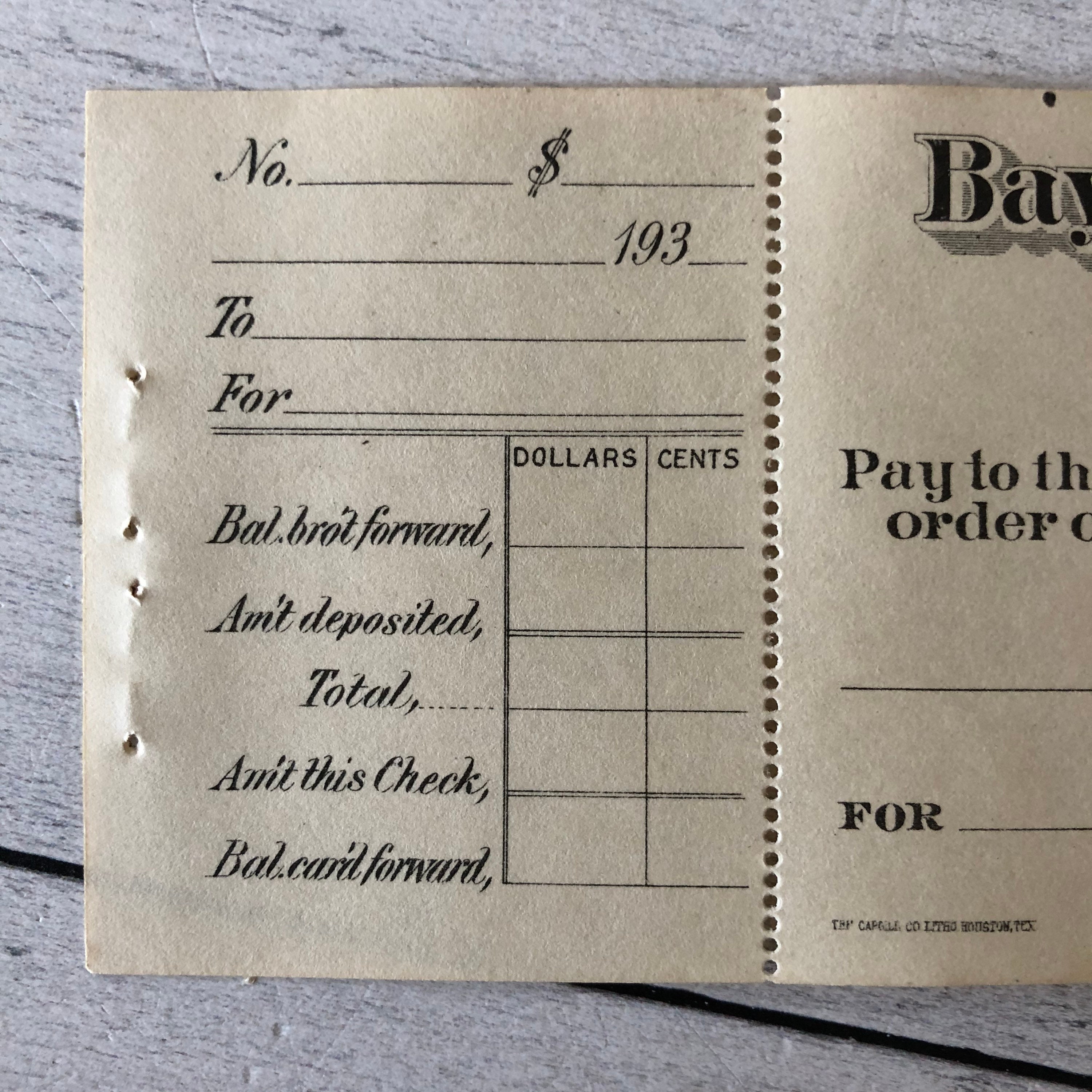 Antique 1930s Bay City Bank & Trust Company Unused Check With - Etsy