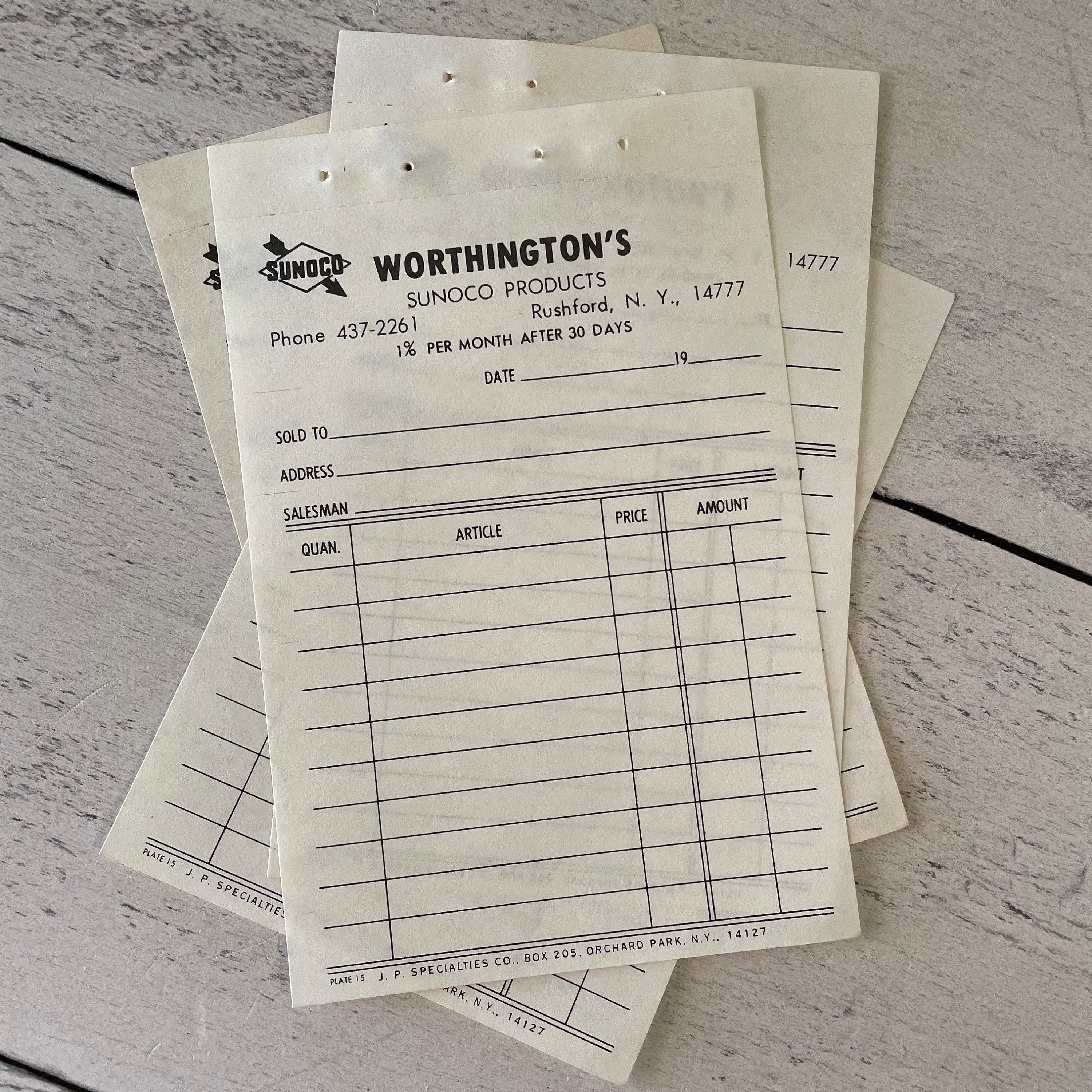 Vintage Worthingtons Sunoco Products Single Receipts From - Etsy