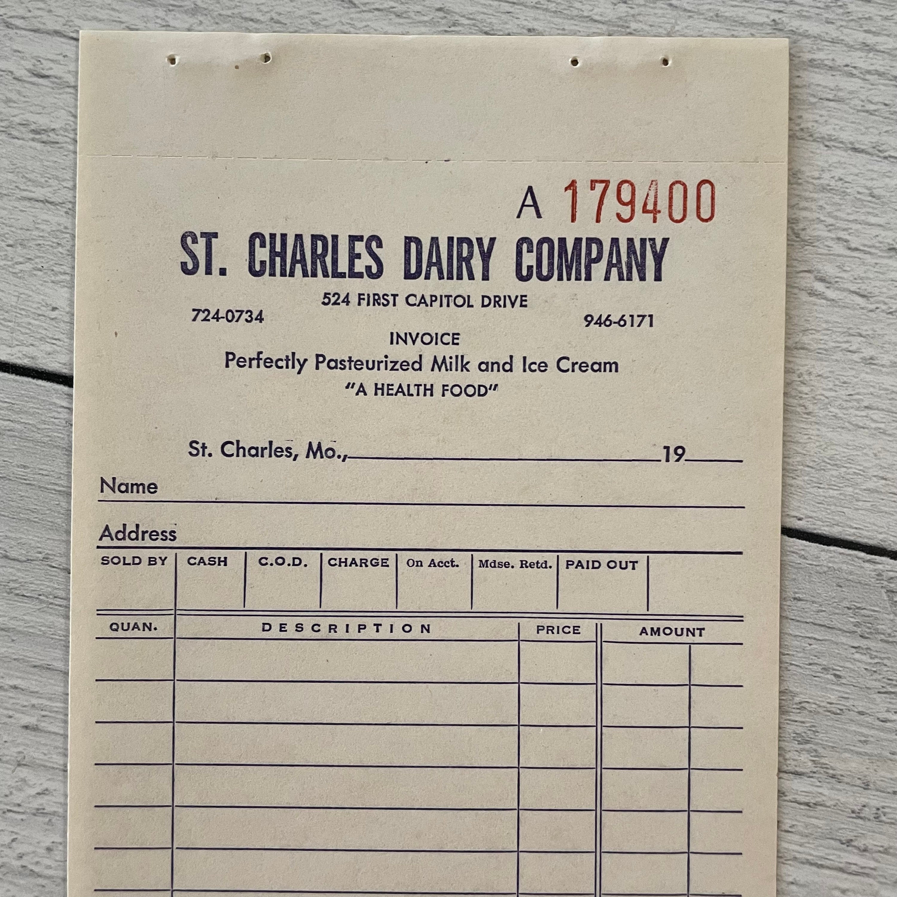 Vintage St. Charles Dairy Company Receipt Duplicates Set of 2 - Etsy