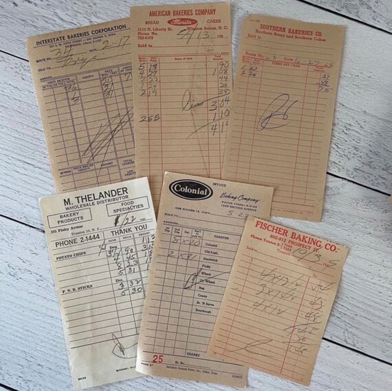 Bakery Receipts Set of 6 All From Different Bakeries From the 1940s-60s ...