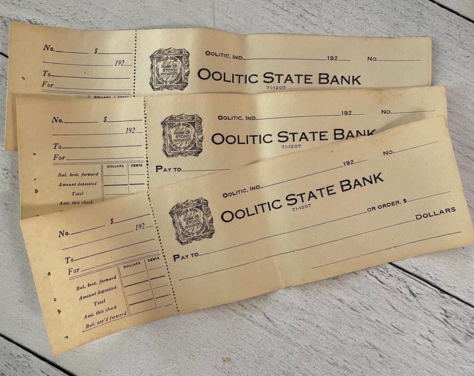 Antique 1920s Oolitic State Bank Checks With Stubs - Etsy