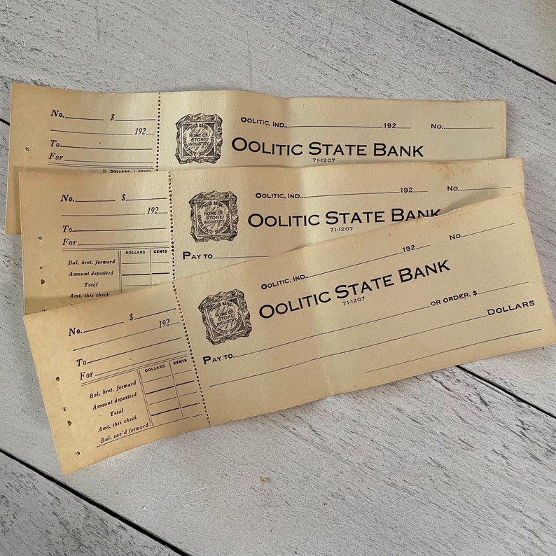 Antique 1920’s Oolitic State Bank Checks With Stubs - Etsy