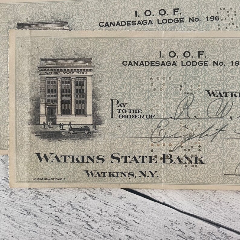 Vintage 1920’s IOOF Canadesaga Lodge No. 196 Bank Checks From Watkins ...