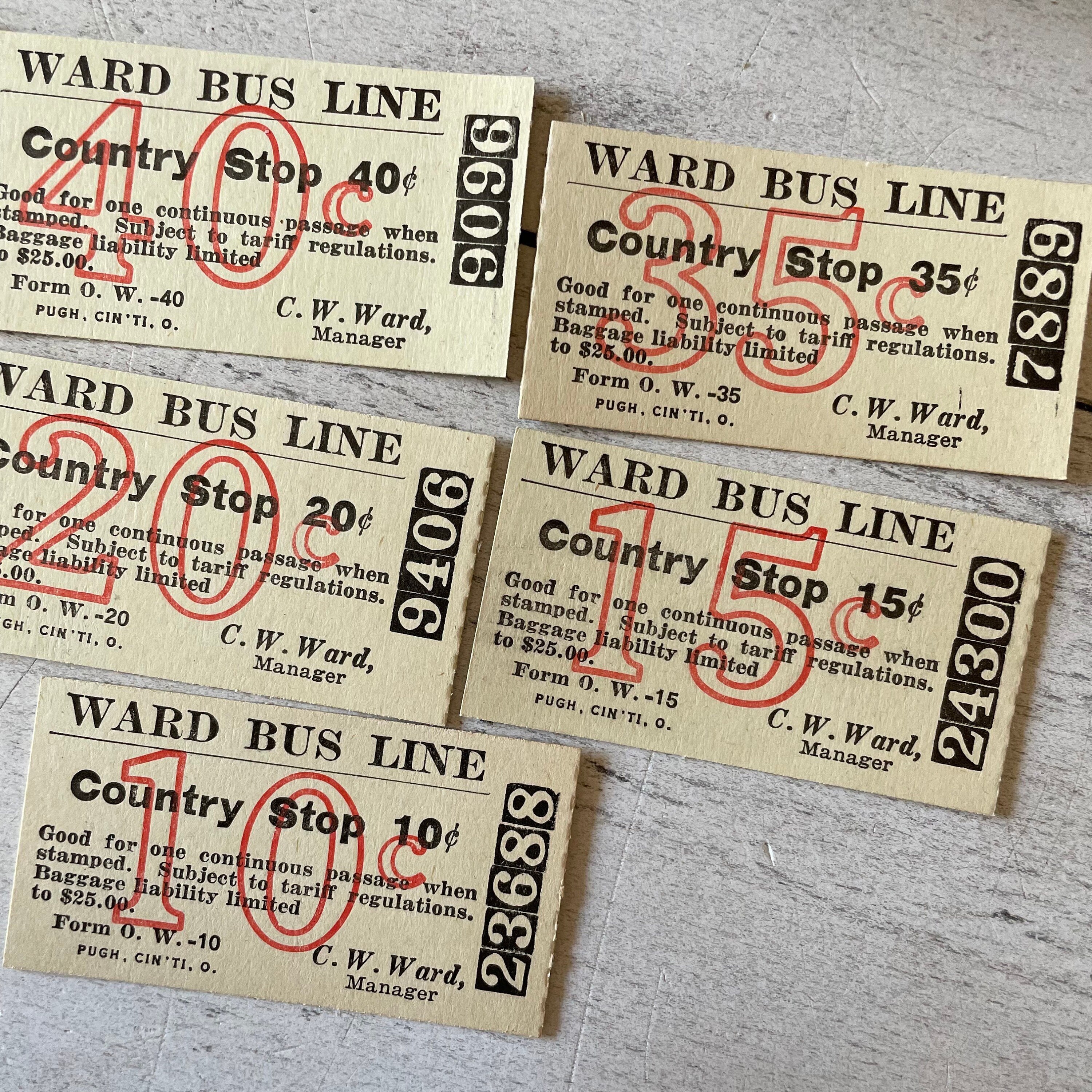 Vintage Ward Bus Lines Country Stop Tickets Set of 7 - Etsy