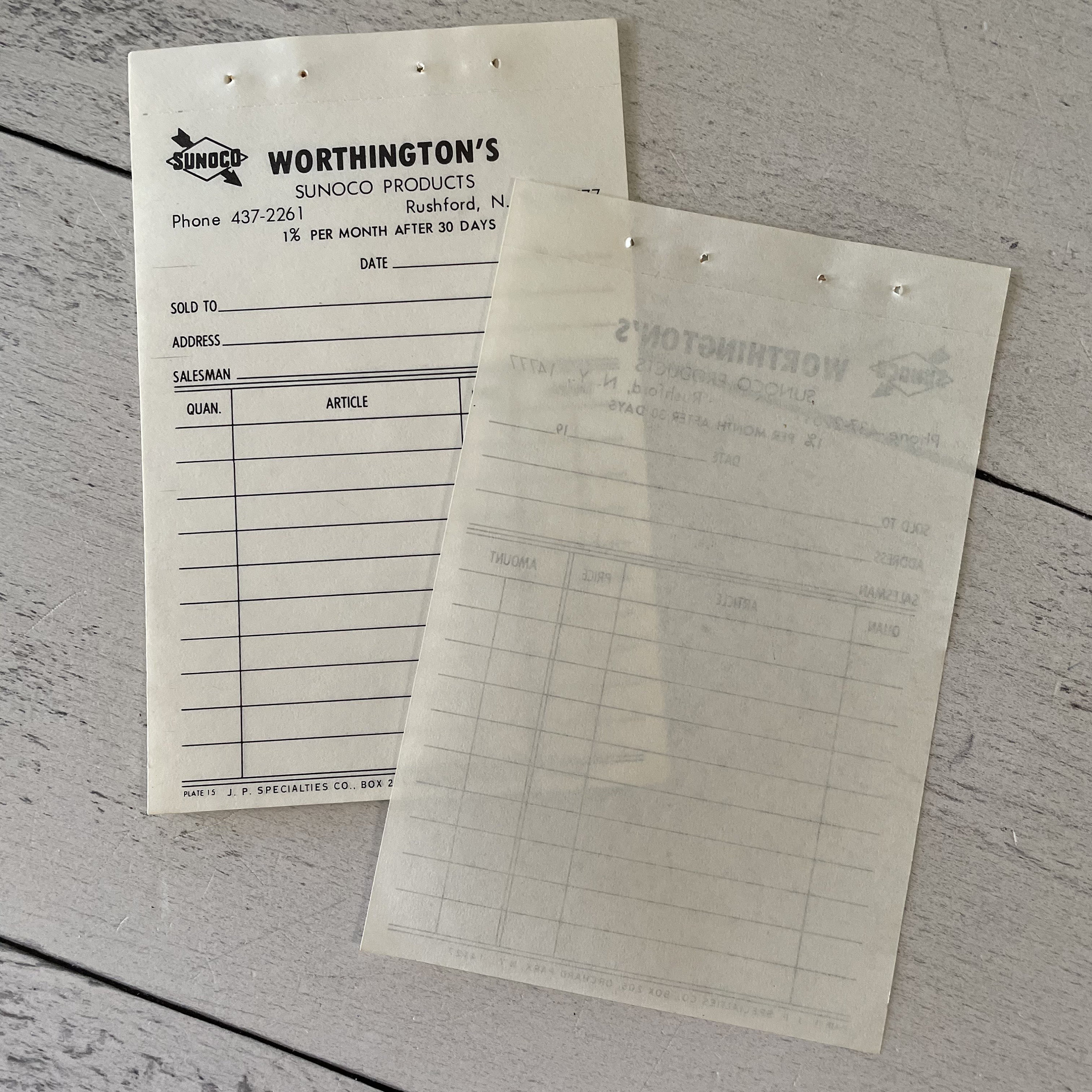 Vintage Worthingtons Sunoco Products Single Receipts From - Etsy