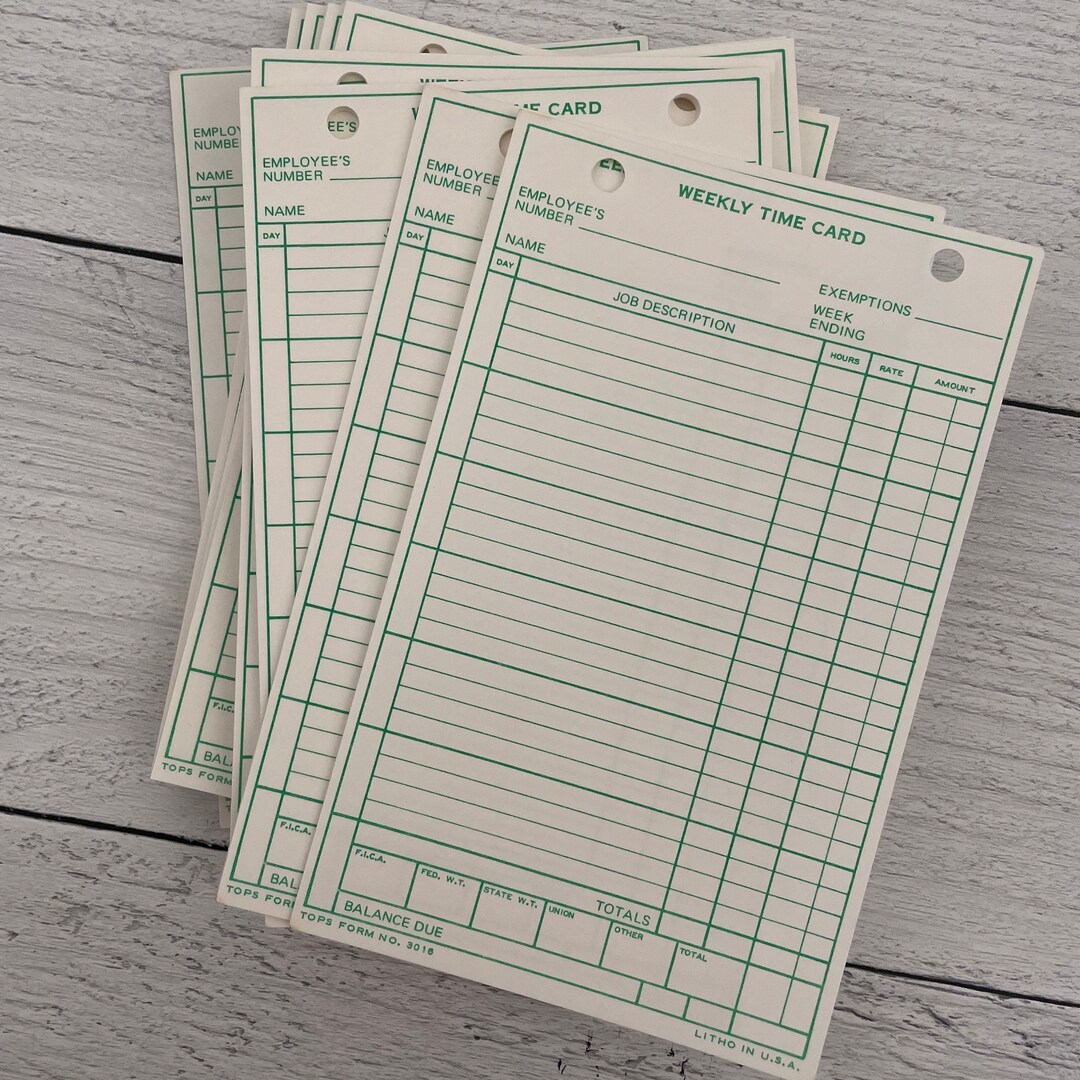 Vintage Tops Weekly Time Cards Form No.3016 NOS Set of 5 Cards - Etsy