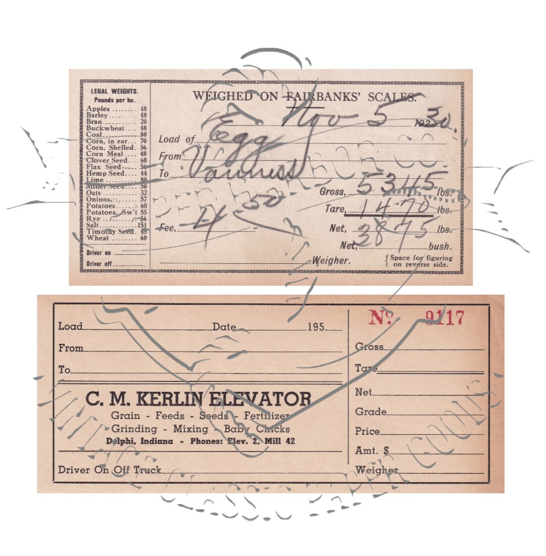 Vintage Elevator Grain Weight Scales Receipts Set of 2 PNG Digital ...