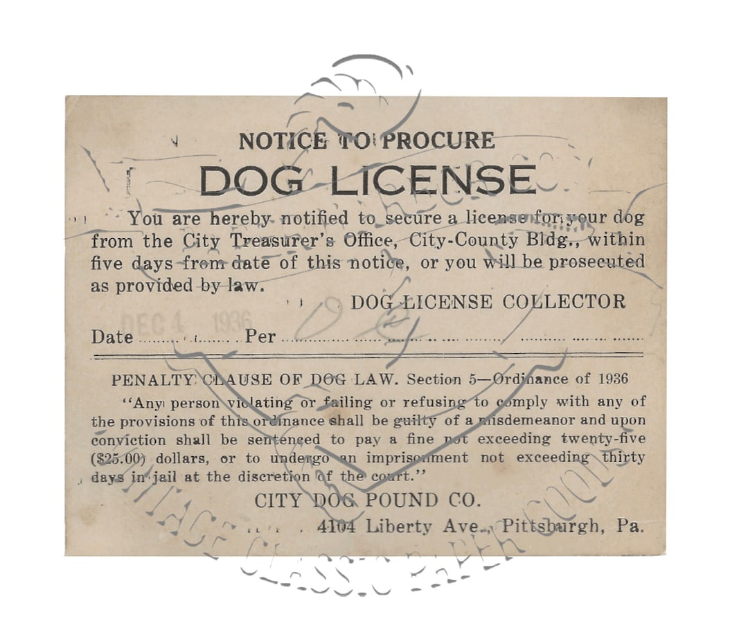 Antique 1936 Notice to Procure Dog License PNG Digital Image Clip Art ...