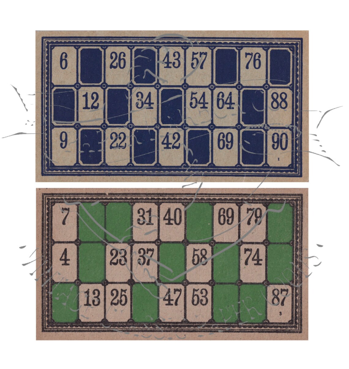 Vintage Lotto Bingo Cards Set of 2 PNG Digital Image Clip Art | Etsy