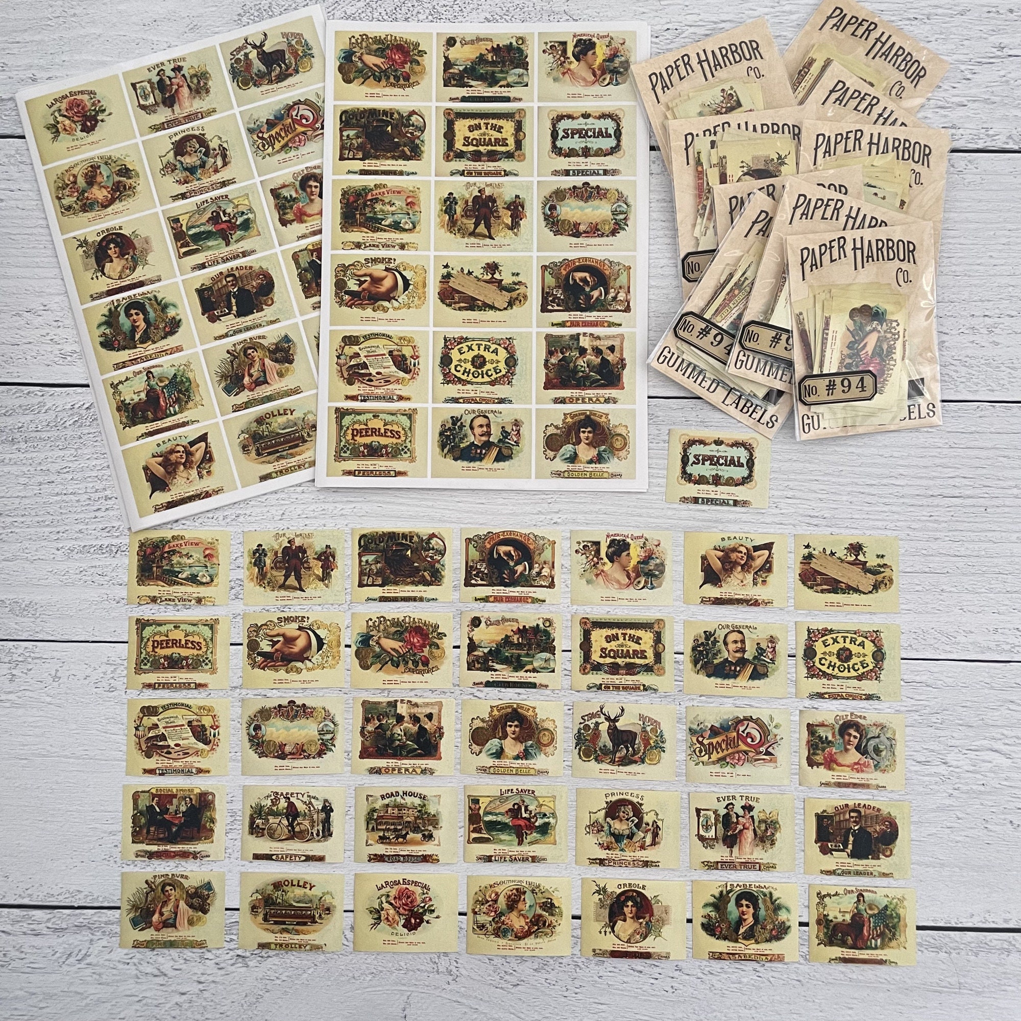 PHC No. 94 Antique Mini Cigar Box Labels Set of 36 Reproduction Gummed ...
