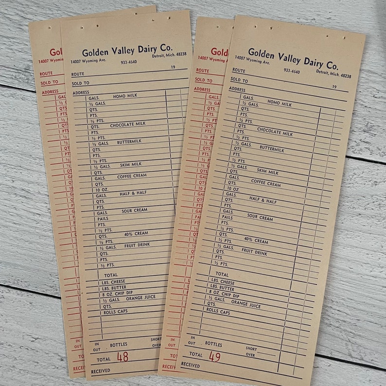 Vintage Golden Valley Dairy Co Duplicate Receipts Set of 2 Duplicates ...