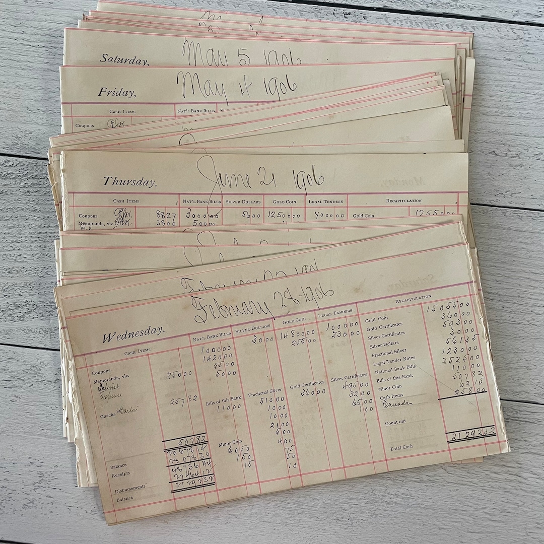 Antique Early 1900’s Daily Cash Settlements Ledger Sheets From the ...