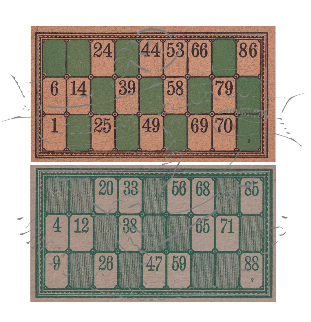 Vintage Lotto Bingo Cards Set of 2 PNG Digital Image Clip Art ...