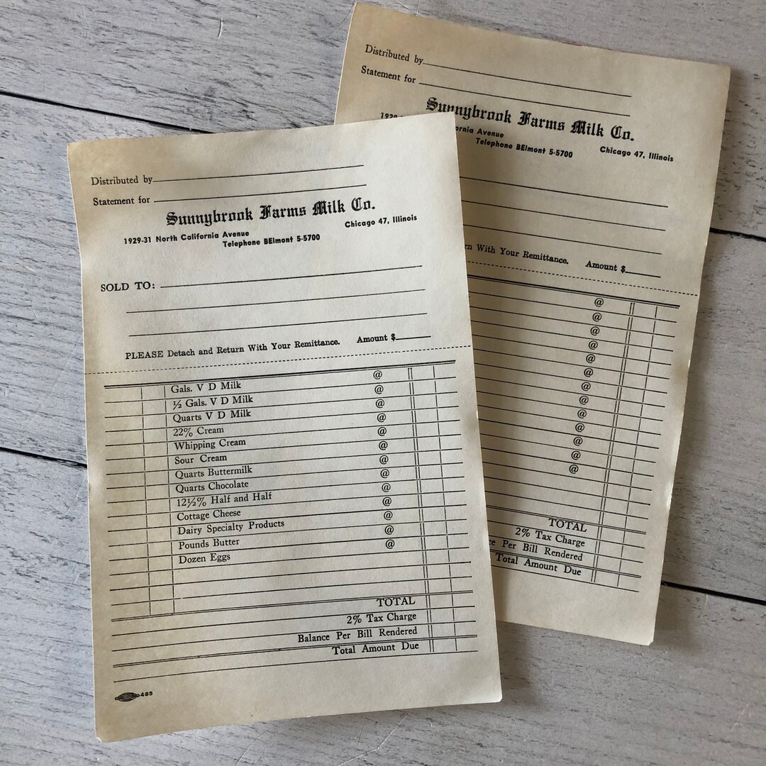 Antique Sunnybrook Farms Milk Co Statement Invoices Set of 3 Sheets - Etsy