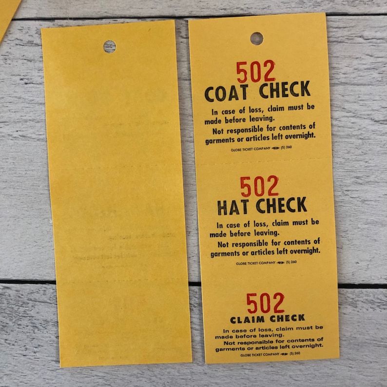 Vintage Coat and Hat Check Large Tickets Set of 4 - Etsy