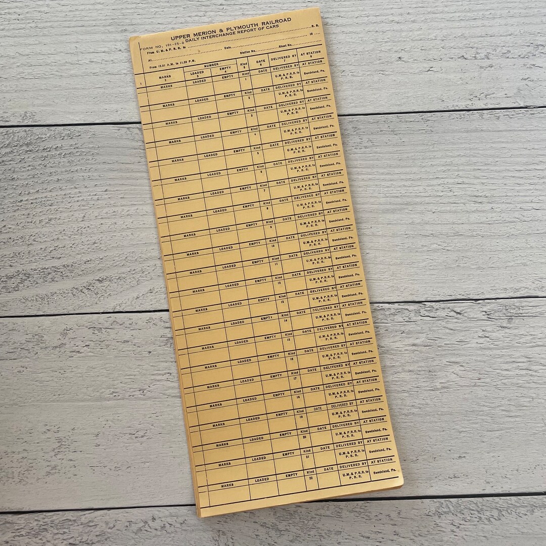 Vintage Upper Merion & Plymouth Railroad Daily Interchange Report of ...