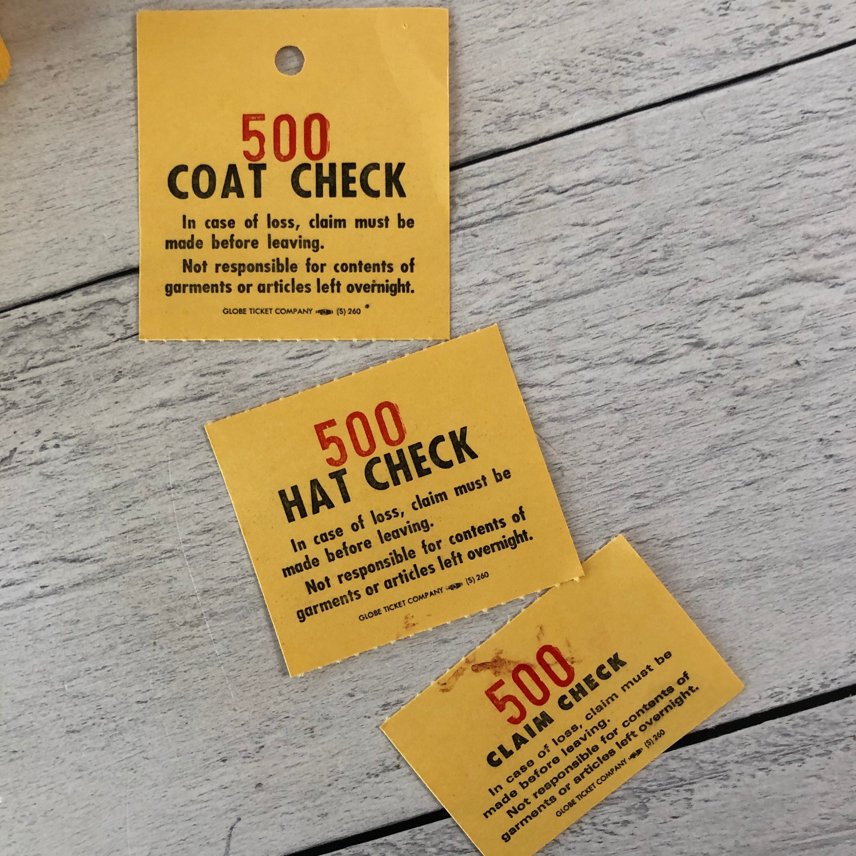 Vintage Coat and Hat Check Large Tickets Set of 4 | Etsy