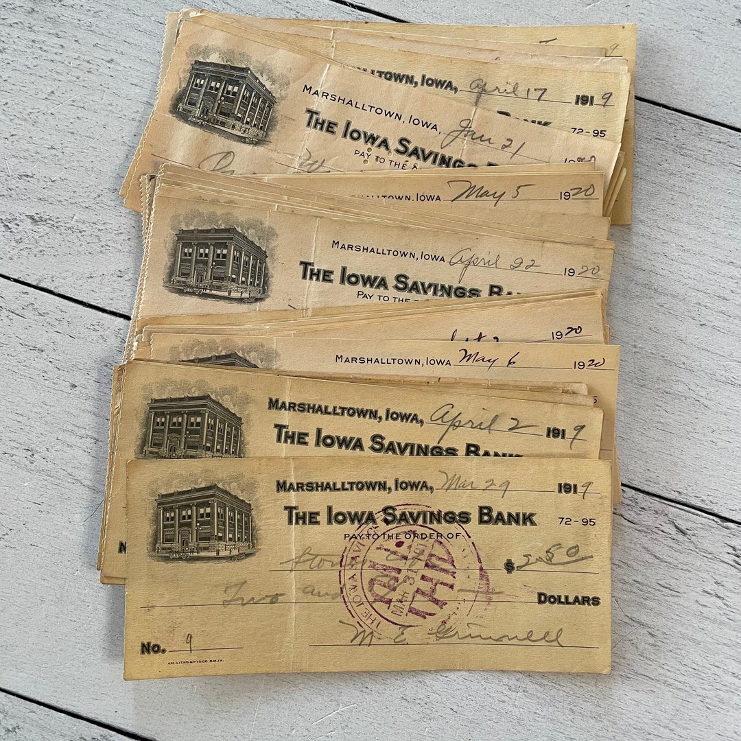 1919-1920 Iowa Savings Bank Check - Etsy