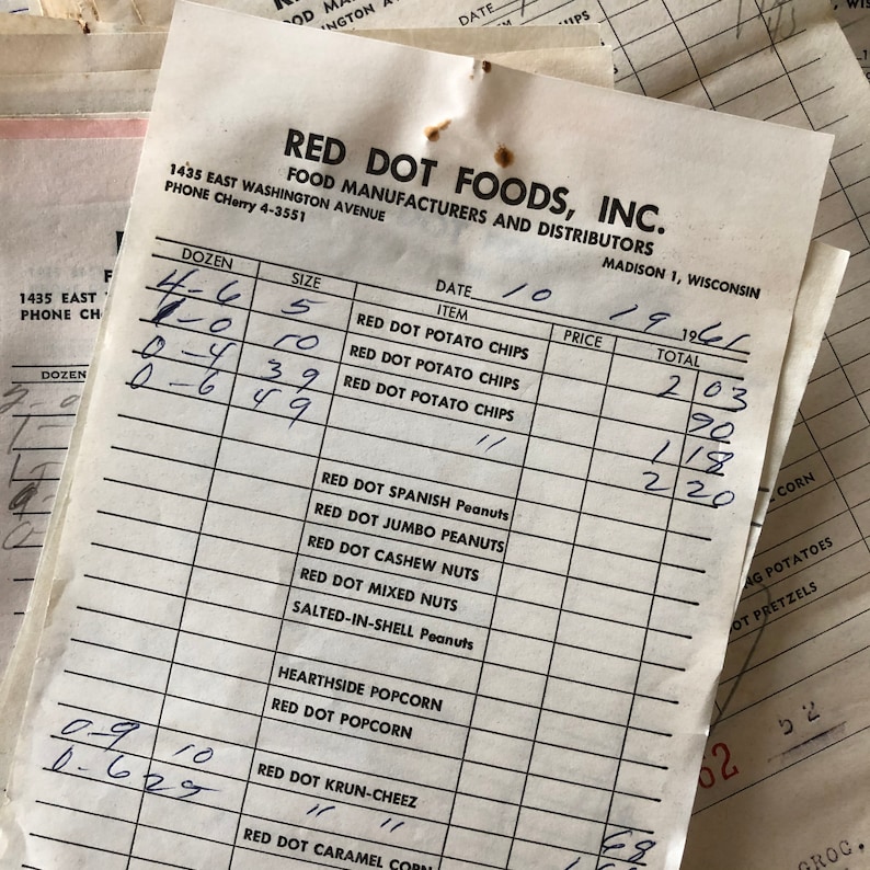 1950s-60s Vintage Red Dot Foods Inc Wholesale Receipts to | Etsy