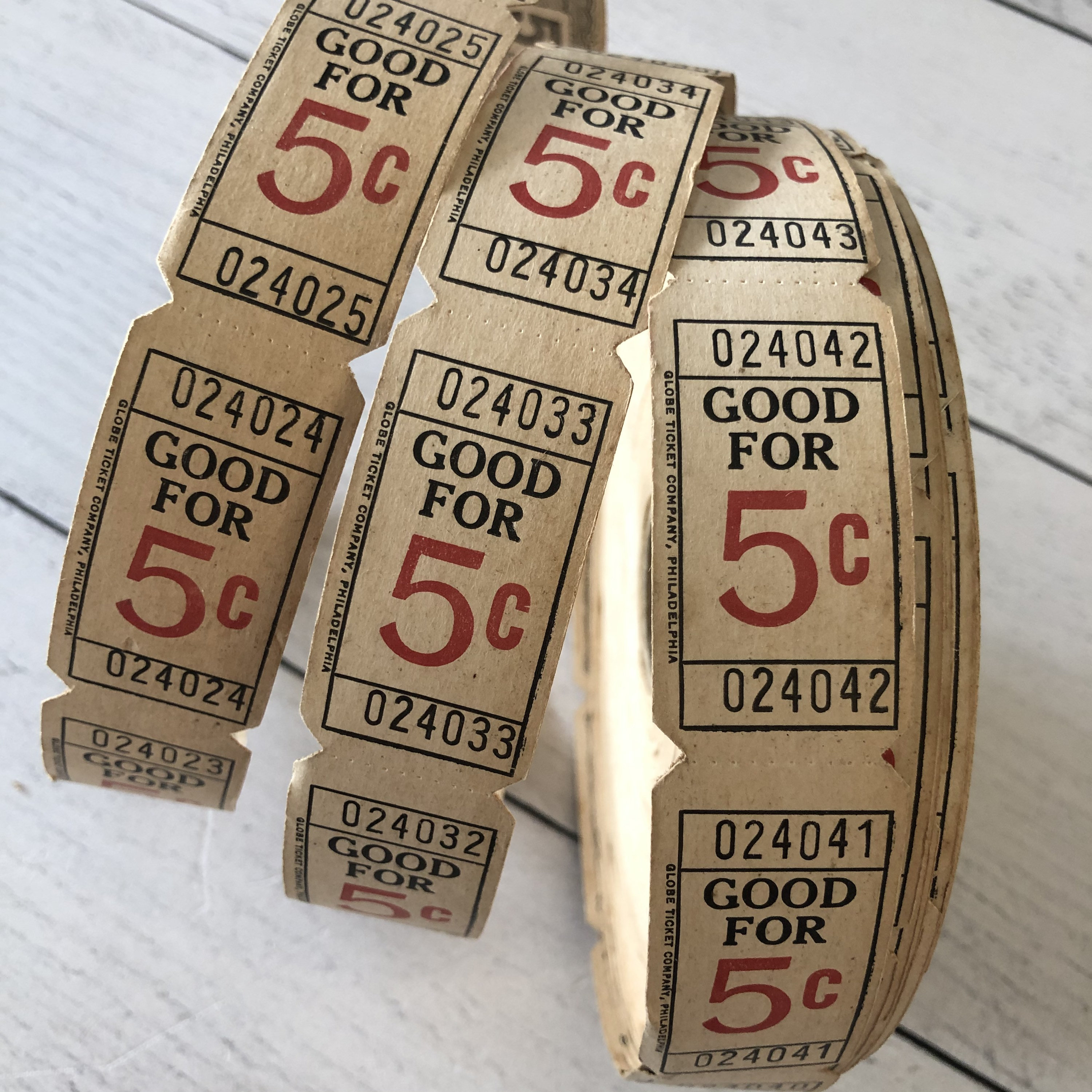 Antique 1940s Good for 5 Cents Tickets Strip of 5 Tickets | Etsy