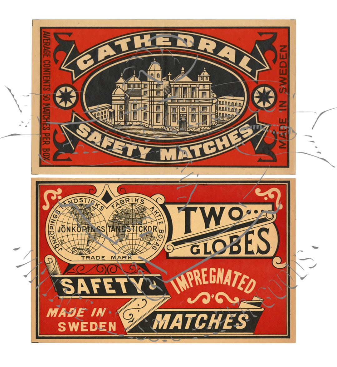 Antique Cathedral & Two Globes Matchbox Safety Matches Advertising ...