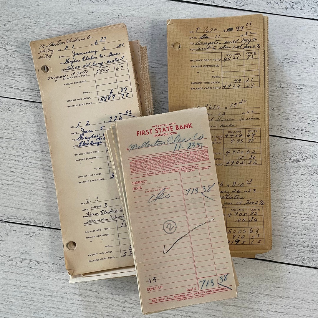 1950's Banking Set- Checkbook Stubs and Deposit Slip Set of 3 - Etsy