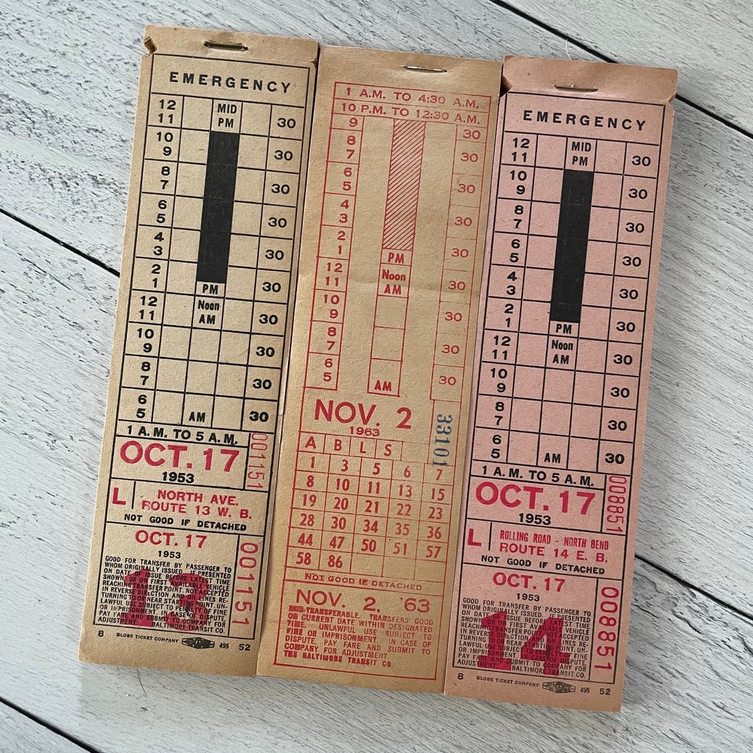 Vintage 1950s & 60s Baltimore Transit Co Tickets Set of 3 - Etsy