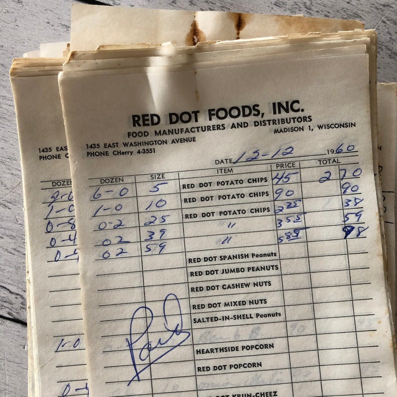 1950s-60s Vintage Red Dot Foods Inc Wholesale Receipts to | Etsy
