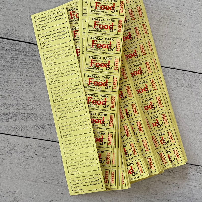 Vintage Angela Park Food Ticket Strip of 10 Perforated Tickets - Etsy
