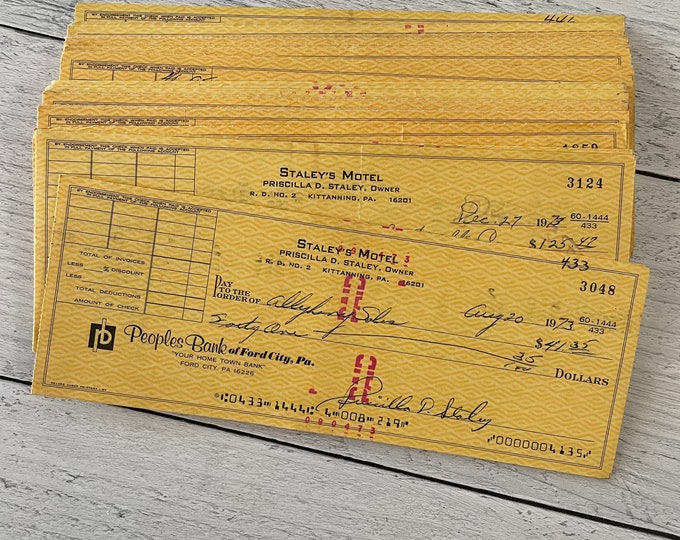 Vintage 1960s-70s Checks From the Staley’s Motel in Kittanning, PA Set ...