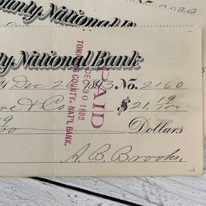 Antique 1890's Tompkins County National Bank Checks - Etsy