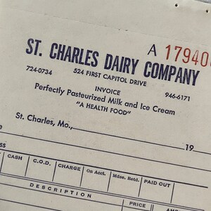 Vintage St. Charles Dairy Company Receipt Duplicates Set of 2 ...