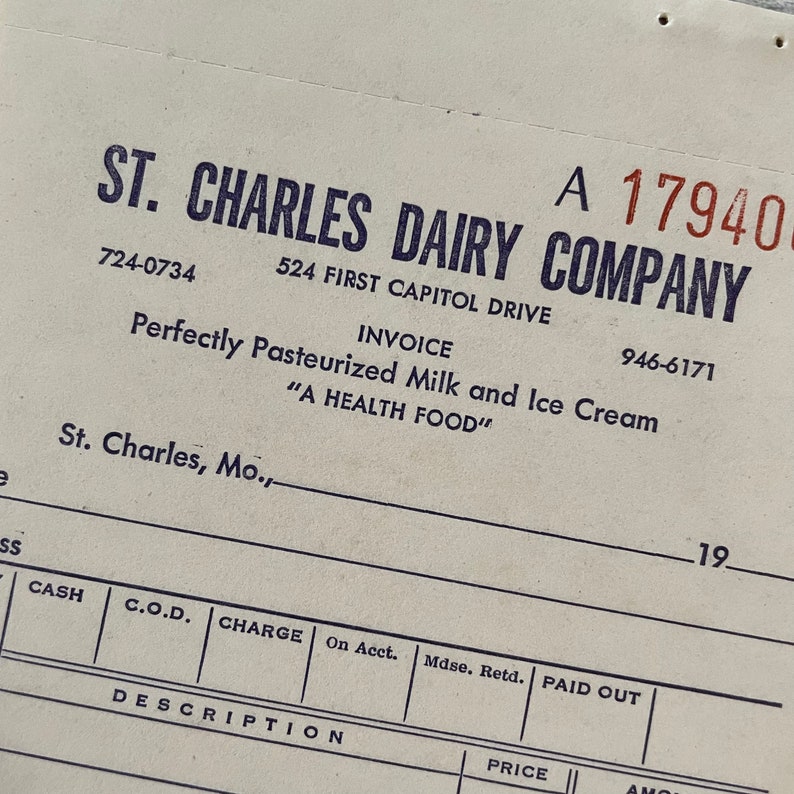 Vintage St. Charles Dairy Company Receipt Duplicates Set of 2 - Etsy