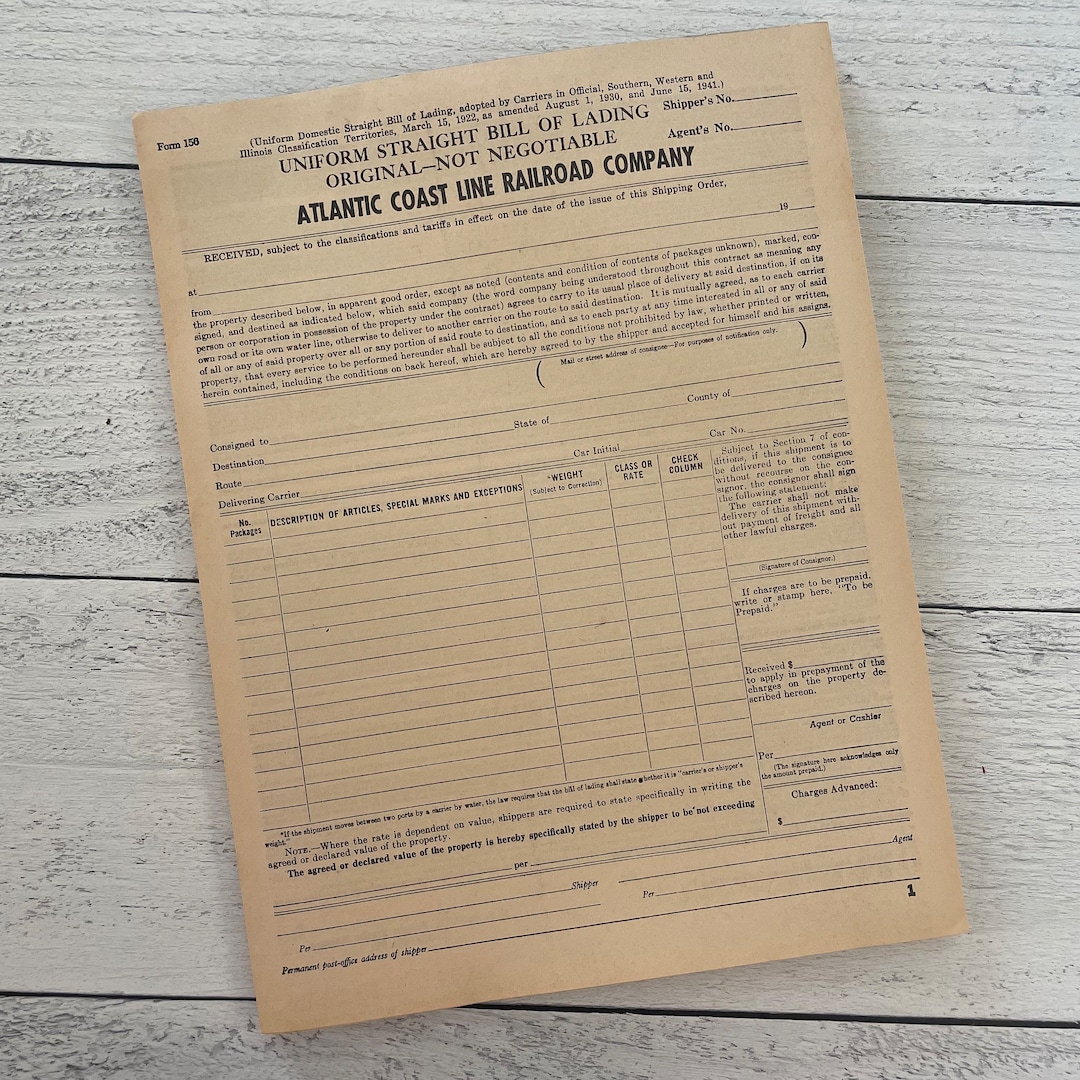 1941 Atlantic Coast Line Railroad Company Uniform Straight Bill of ...