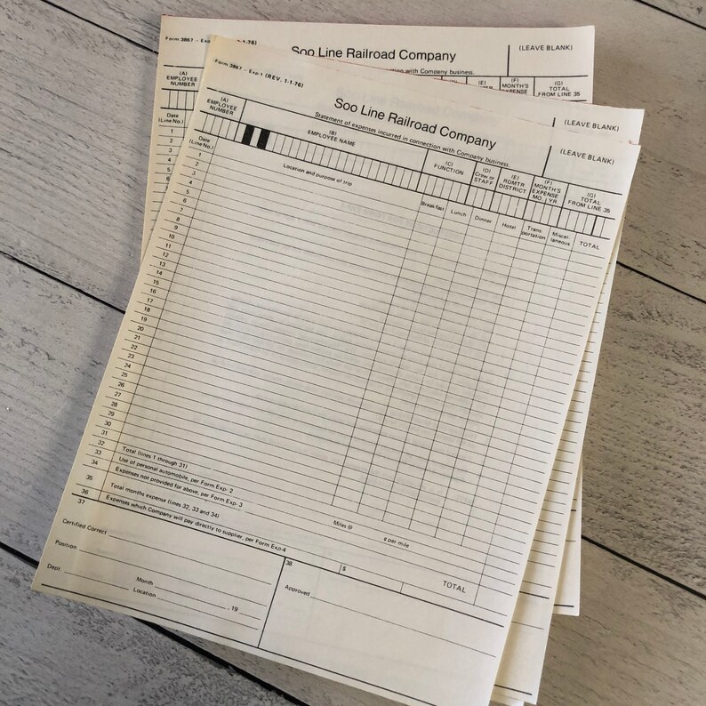 Vintage Soo Line Railroad Statements of Expenses Set of 3 Sheets - Etsy