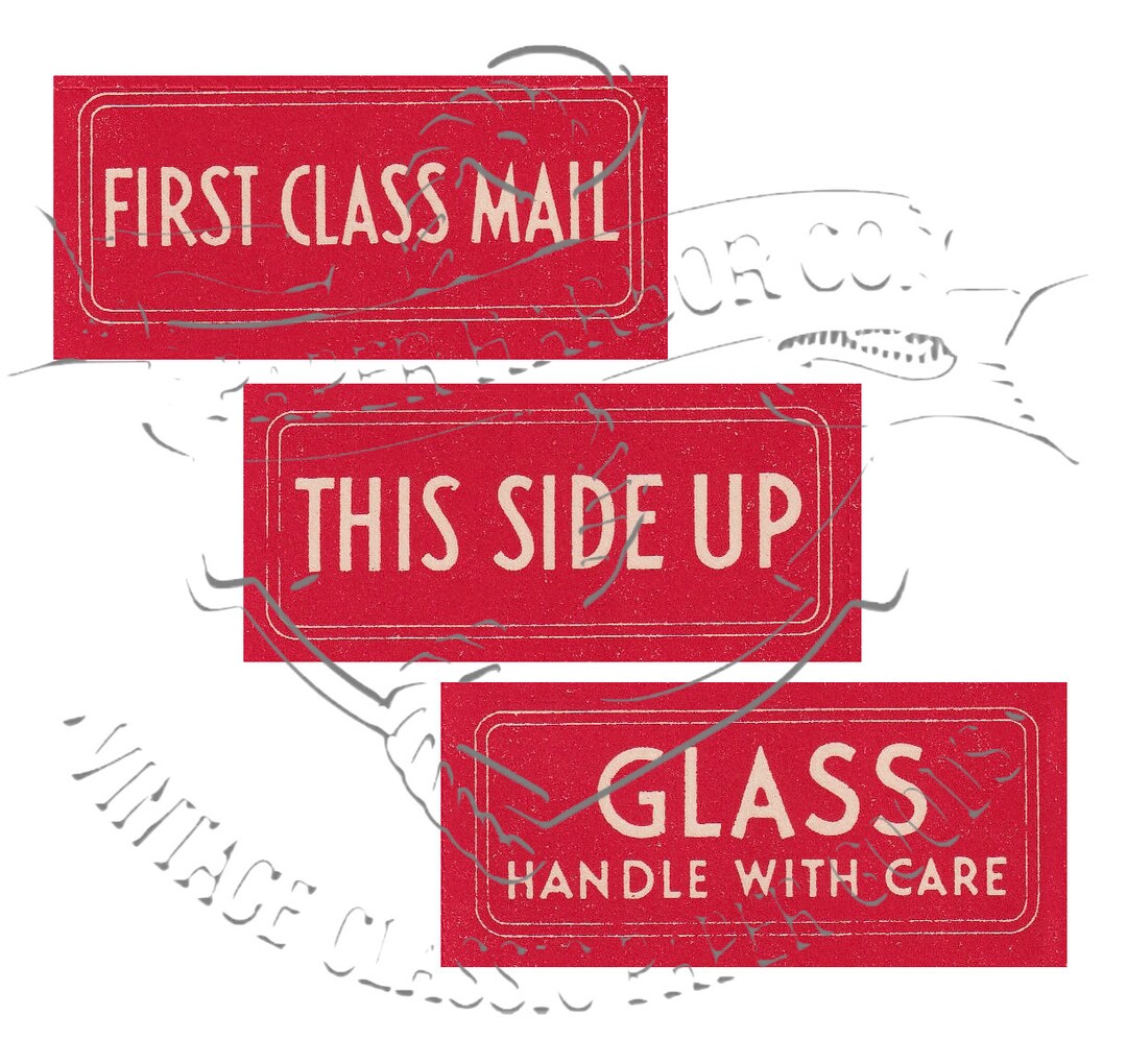 Vintage Mail Labels First Class This Side up Glass Labels Set of 3 PNG ...