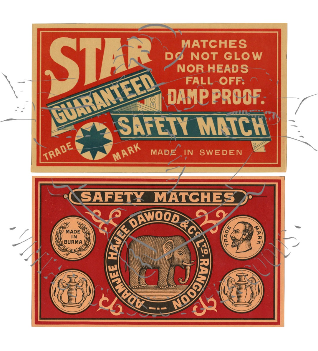 Antique Star & Dawood Matchbox Safety Matches Advertising Labels ...