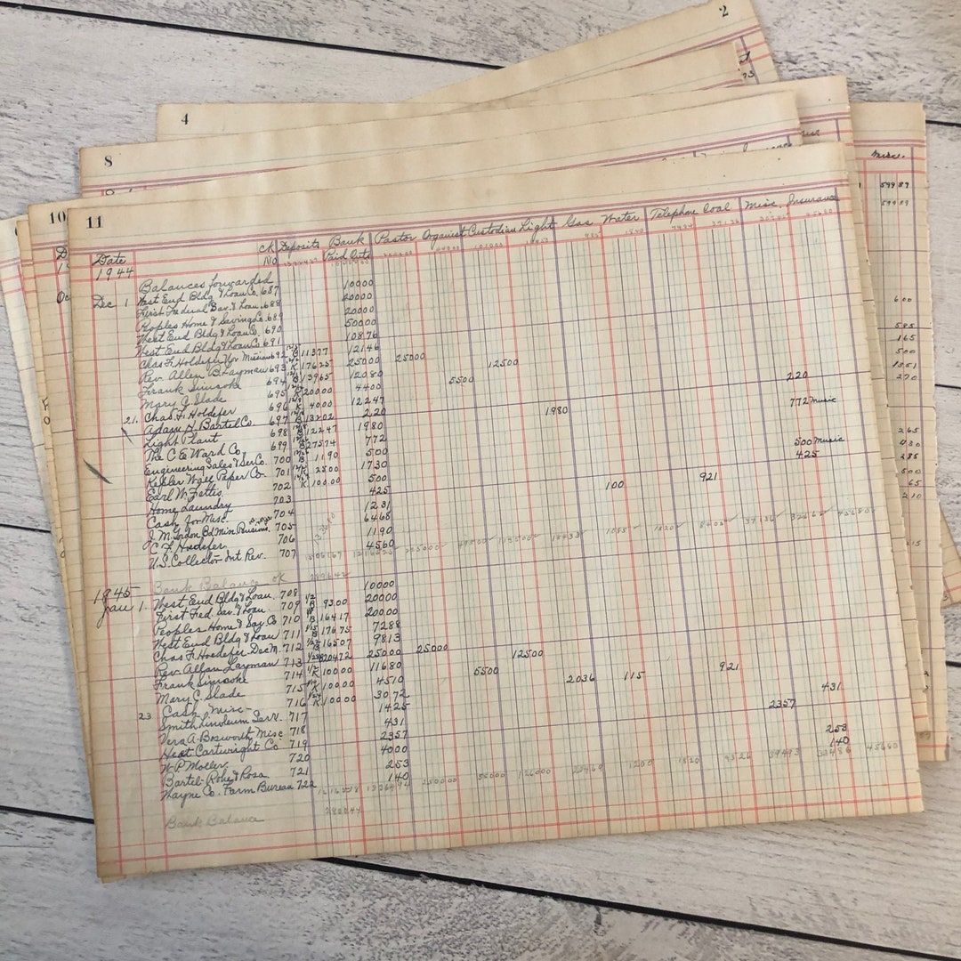 1960s Huge Church Ledger Accounting Sheets Single Sheet, Make Your Own ...