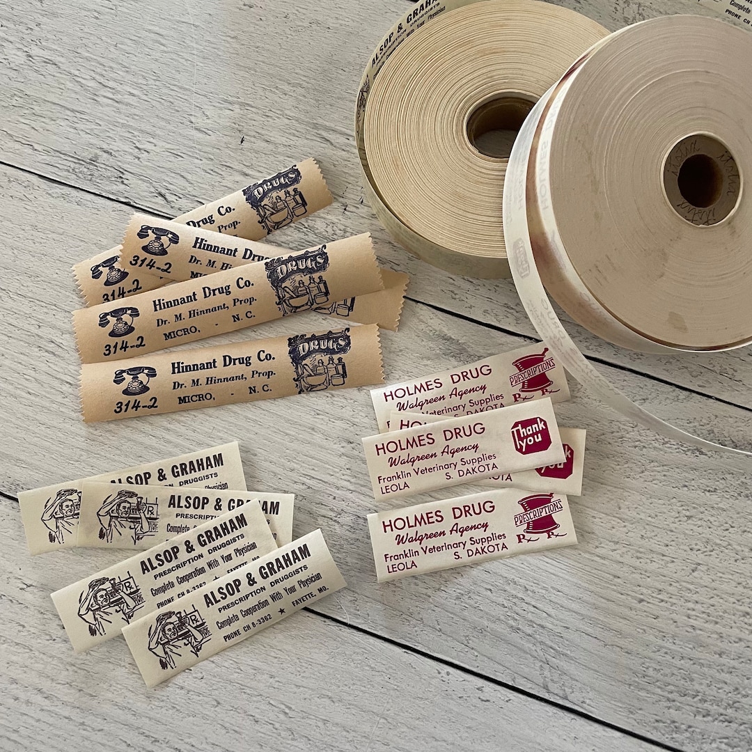 Vintage Pharmacy Apothecary Druggist Advertising Logo Gummed Tapes Set ...