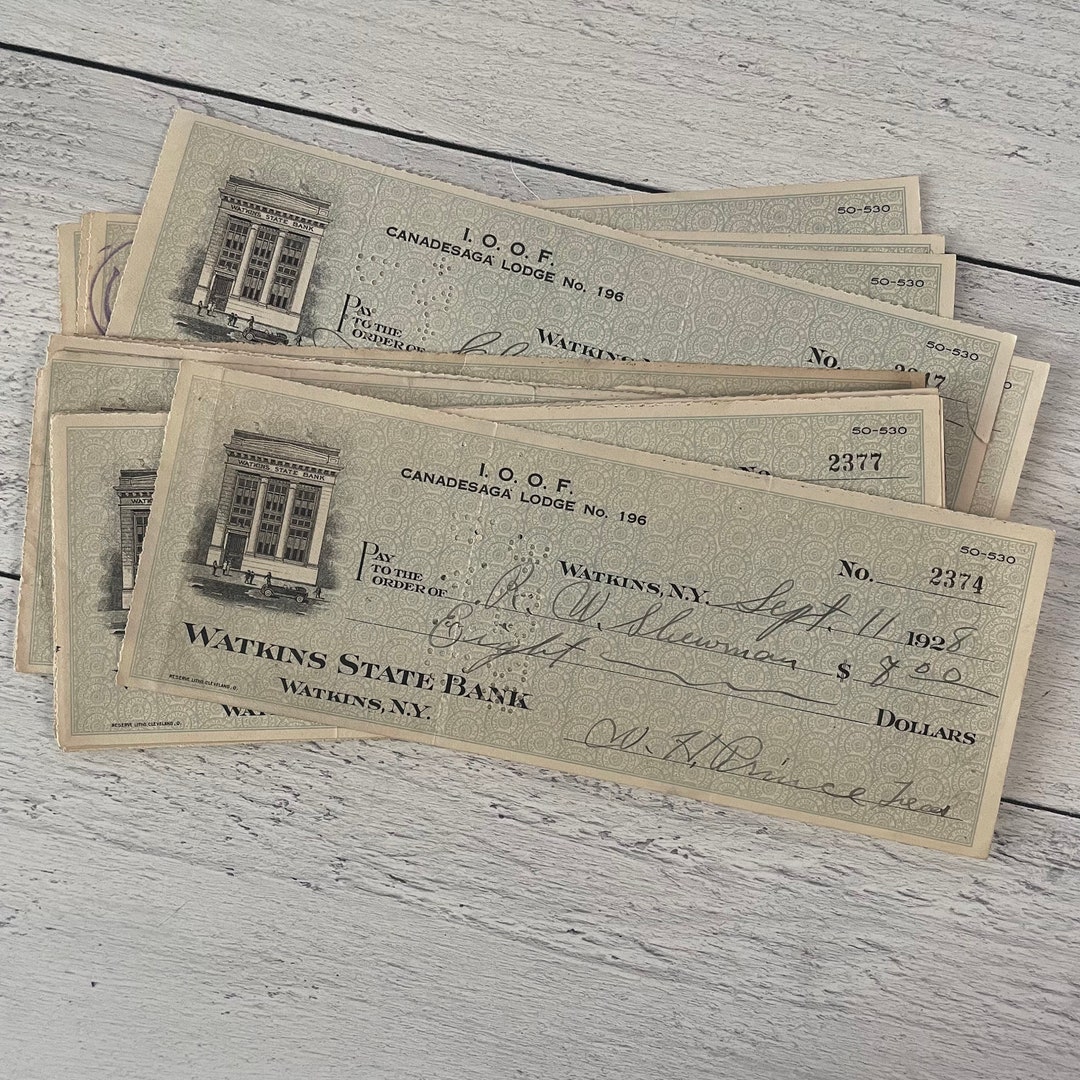 Vintage 1920’s IOOF Canadesaga Lodge No. 196 Bank Checks From Watkins ...