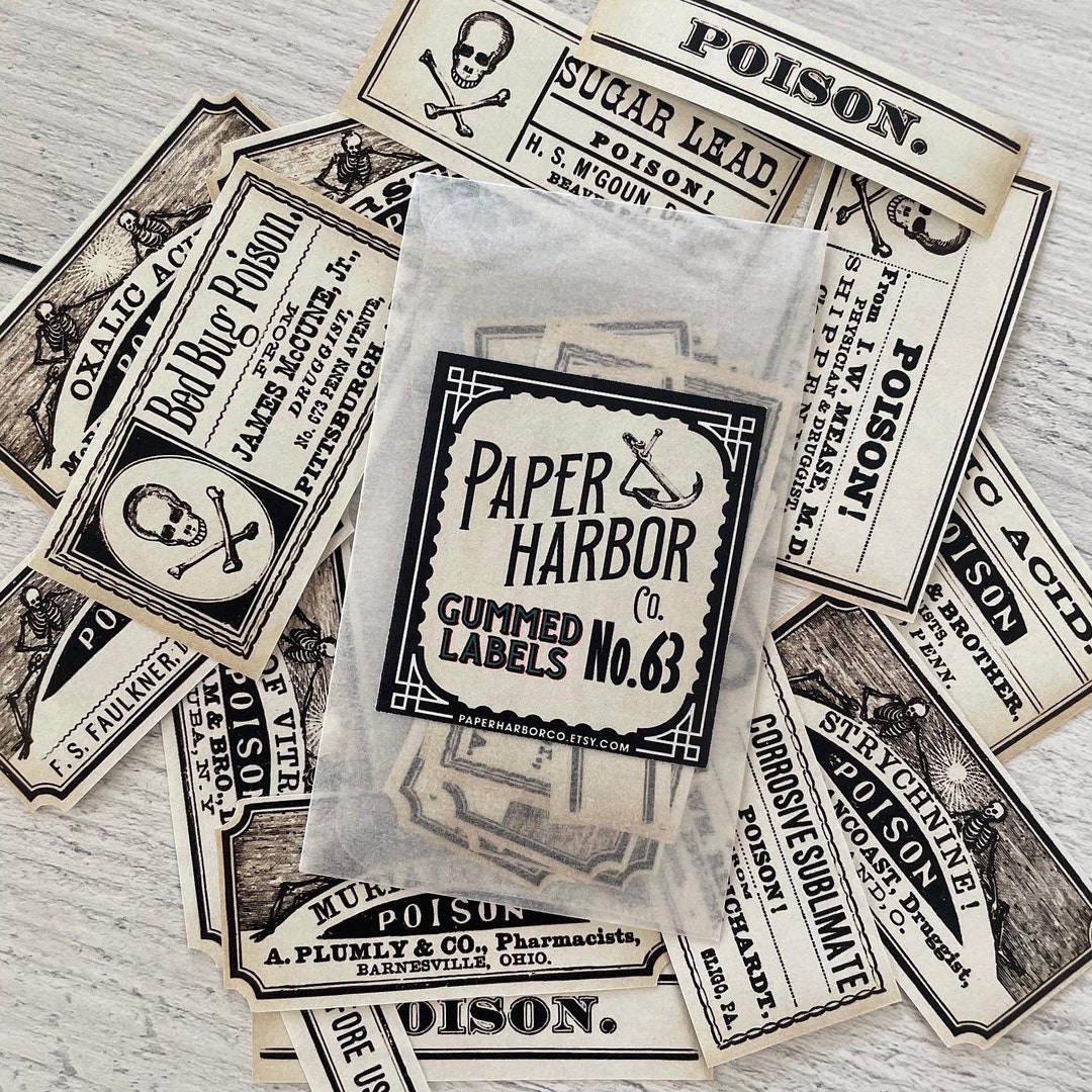 PHC No. 63 Vintage Poisonous Apothecary Set of 14 Reproduction Gummed ...
