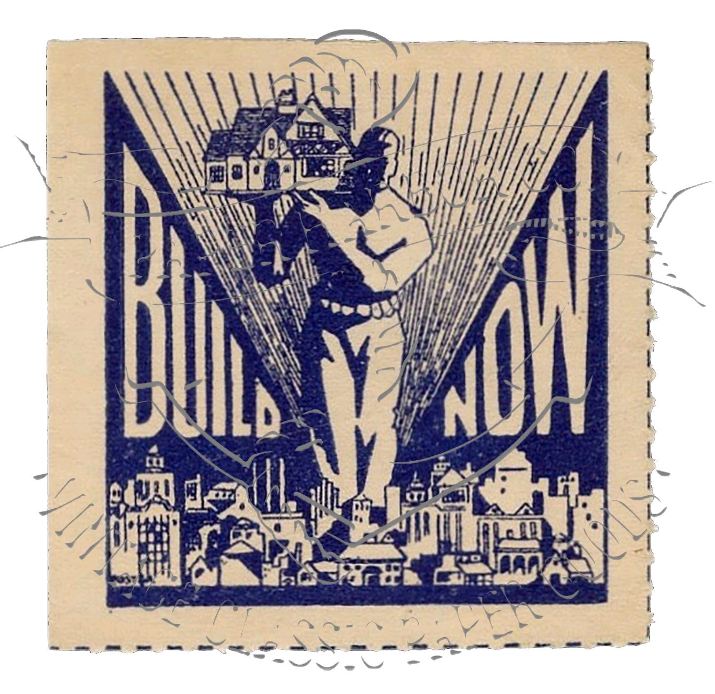 Antique Build Now Industrial Stamp Advertising Label Commercial Digital ...