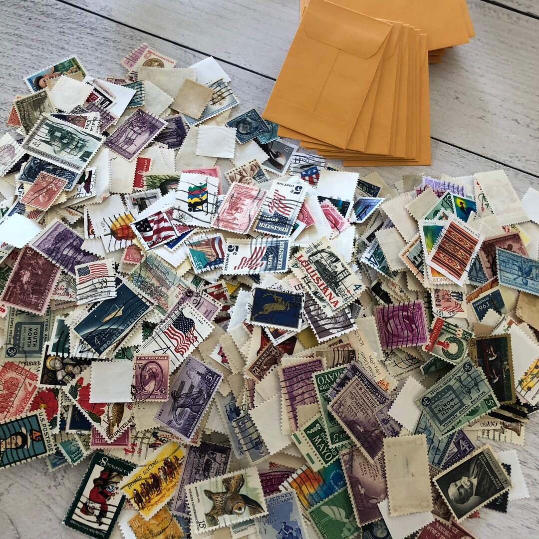 Vintage Mini Coin Envelope With 50 Vintage Used off Paper Postage ...