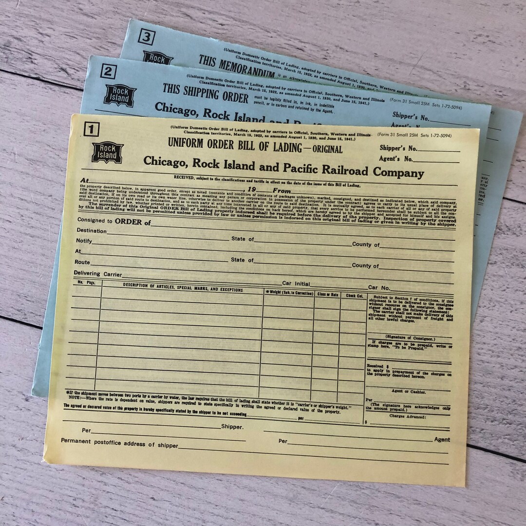 Vintage Rock Island Railroad Triplicate Shipping Orders Set Of Etsy