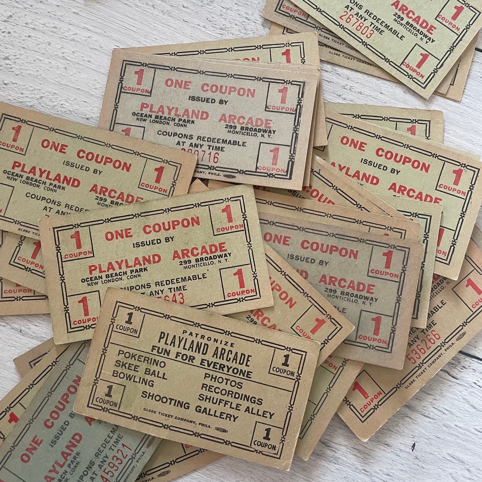 Vintage Playland Arcade Gaming Coupon, Single Ticket Made by the Globe ...