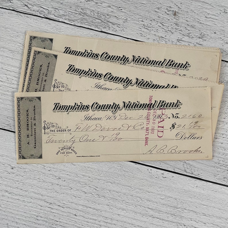 Antique 1890's Tompkins County National Bank Checks - Etsy