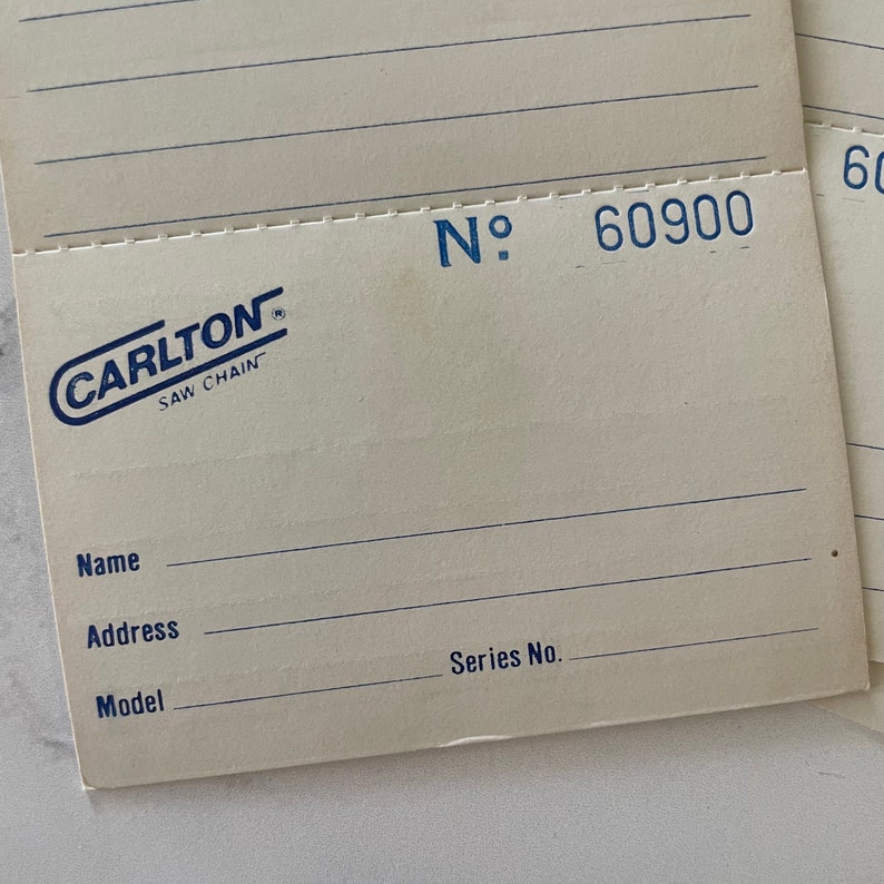 Vintage Carlton Saw Chains Perforated Tag With Claim Check Single Tag ...