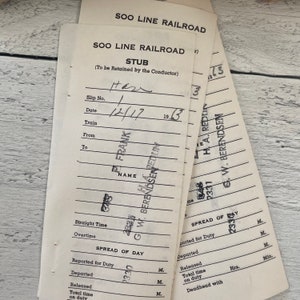 Vintage 1950s-60s Soo Line Railroad Conductor’s Stubs Set of 5 Sheets ...